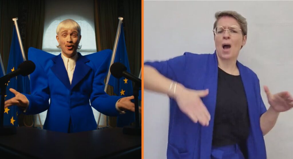 Hakkende gebarentolk Mirjam bij 'Europapa' van Joost Klein gaat ...