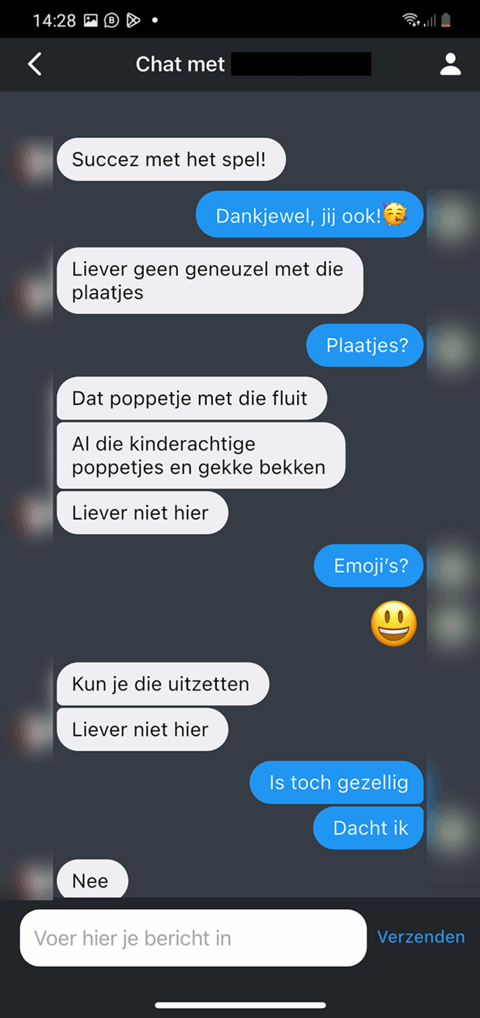 Gesprek met Wordfeud partner die het niet heeft op emoji's heeft een ...